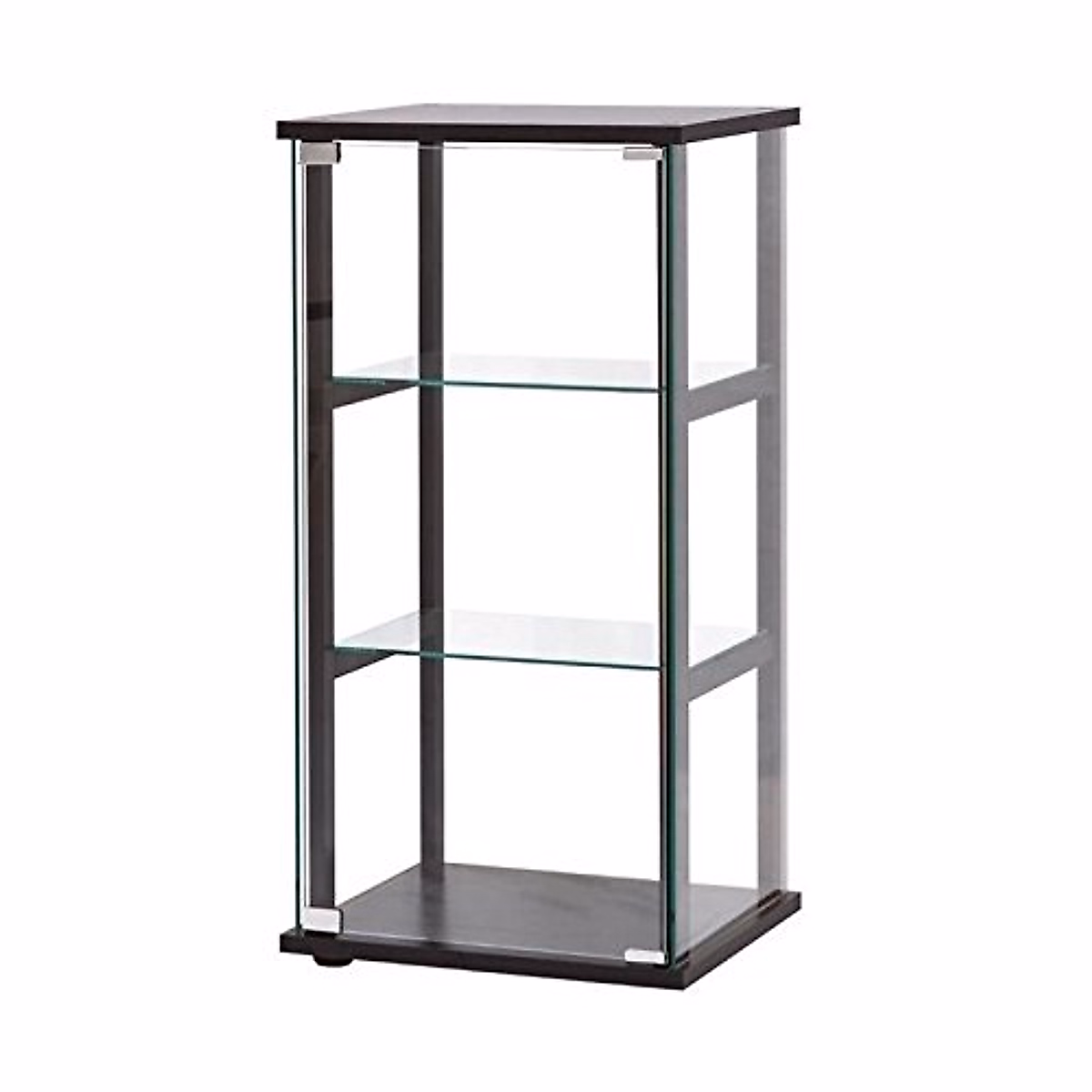 Home Square Living Room Furniture, 2 Piece, 33.5" H Contemporary 3 Shelf Glass Curio Cabinet Display Case in Black and Clear