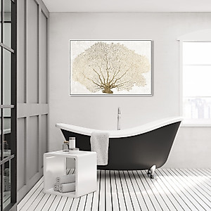 The Oliver Gal Artist Co. Nautical and Coastal Contemporary White Frame Canvas Wall Art Gold Coral Fan Living Room Bedroom and Bathroom Home Decor 45 in x 30 in White and Gold