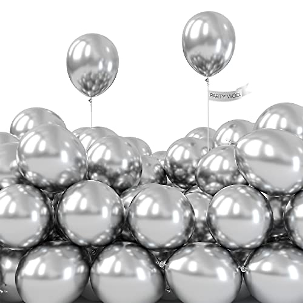 PartyWoo Metallic Silver Balloons 50 pcs 5 Inch and Diamond Silver Foil Balloons 6 pcs