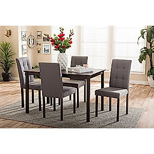 Baxton Studio Andrew Modern and Contemporary 5-Piece Grey Fabric Upholstered Grid-Tufting Dining Set