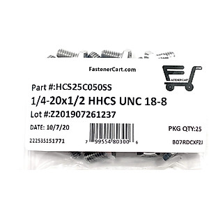 1/4-20x1/2 Stainless Steel Hex Cap Screws FT Hex Bolts 18-8 (UNC) COARSE Thread - (25 pcs)