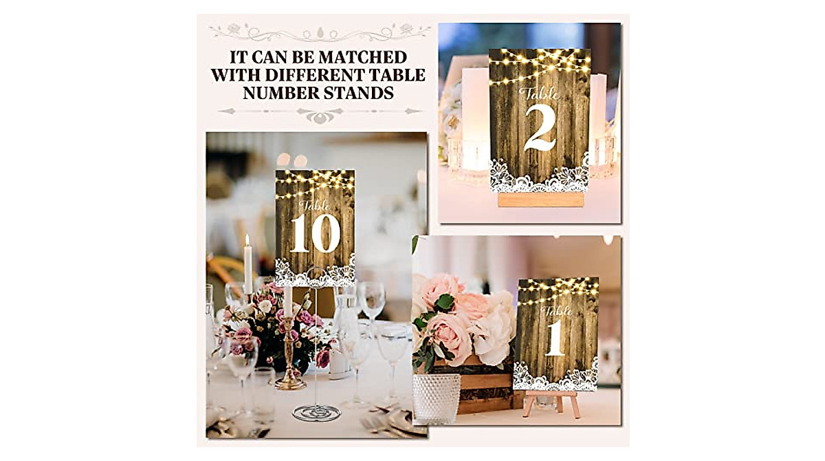 Rustic Table Number Signs 1-12 for Weddings & Events