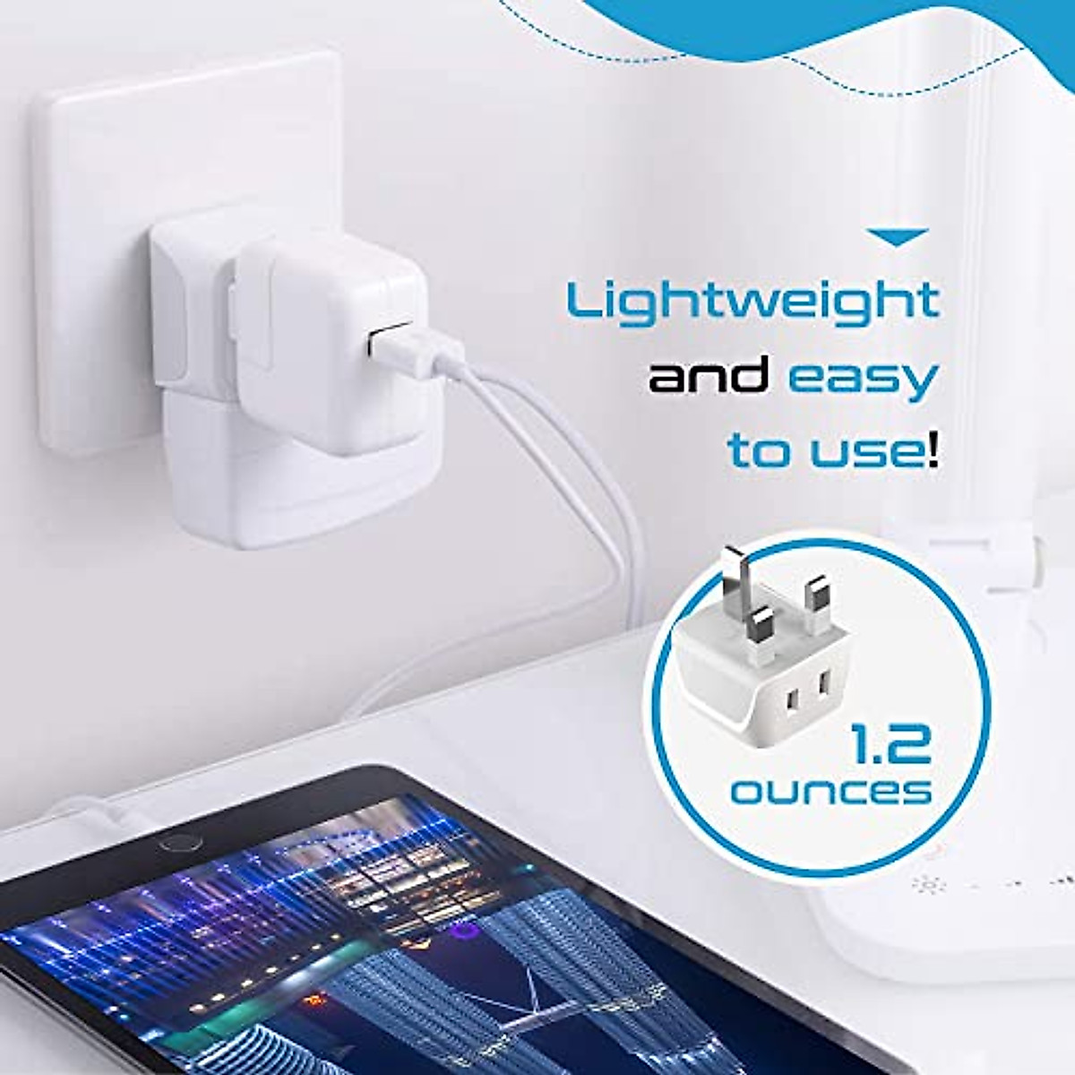 Ceptics UK Travel Plug Adapter, 2 in 1 Type G Adapter, US to UK Adapter, Ireland, Dubai Travel Adapter with Dual USA Inputs, CE, RoHS - HK Outlet Adapter, 3 Pack