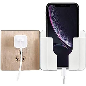 Phone Holder Wall Mounted, Cellphone Stand Charging Holder Bracket Shelf Wall Mount Adhesive Mobile Phone Wall Charger Holder and Remote Control Stand Multipurpose Storage Box (Gold)