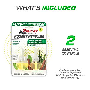 Tomcat Rodent Repeller Essential Oil Refill Pack Plug-In with Lemongrass, Cinnamon, and Peppermint Oil, 2 Refill Bottles