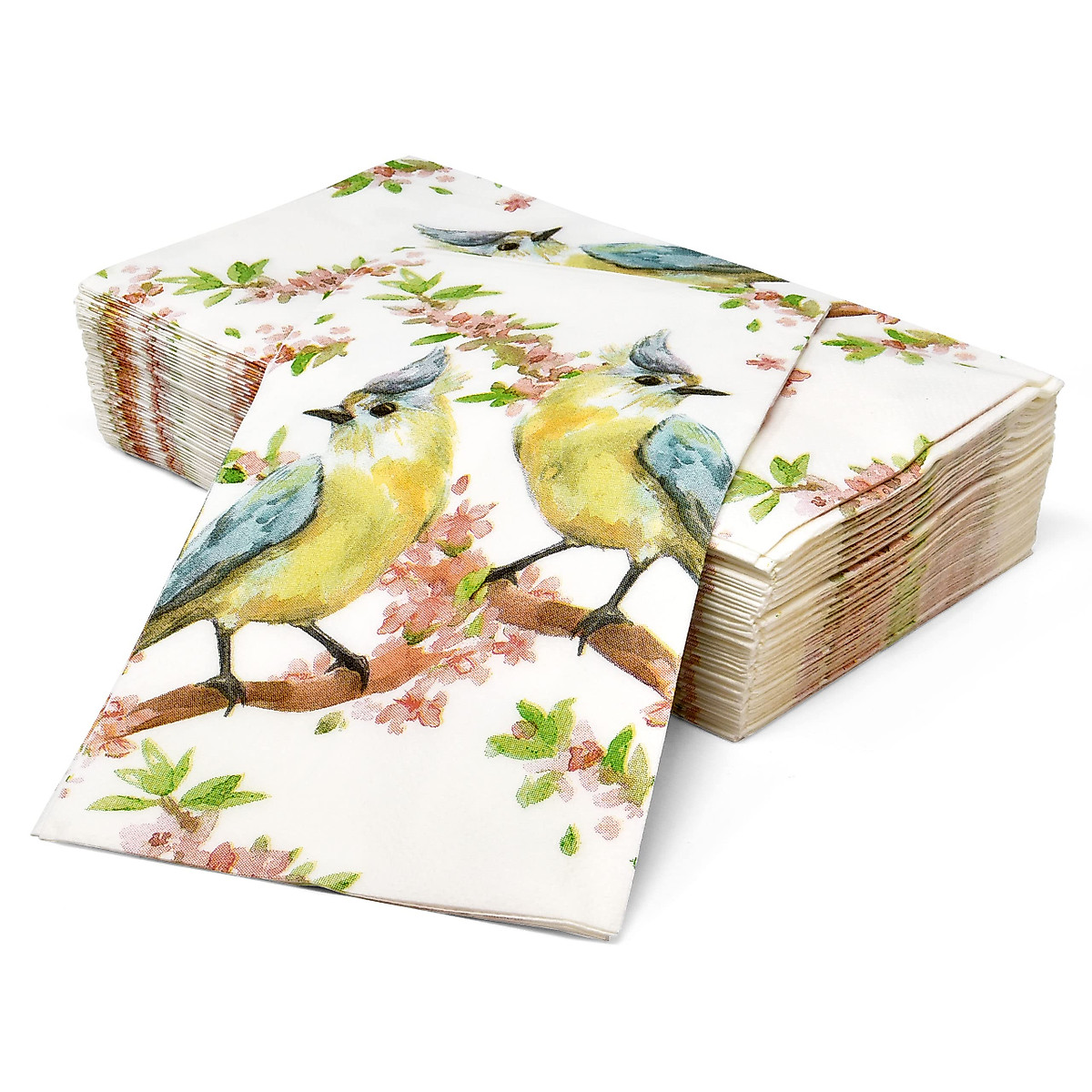 Gift Boutique 100 Bird Guest Napkins Disposable Paper Pack Birds on Branches Hand Napkin for Bathroom Powder Room Wedding Anniversary Holiday Spring Tea Party Bridal Baby Shower Decorative Towels