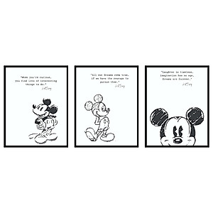 BigWig Prints Mickey Mouse Wall Decor - Mickey Mouse Wall Art Quotes, Nursery Decor Pictures, Motivational Inspirational Room Decoration Posters, Bathroom Art Classroom - Unframed 3 Pack (8x10)