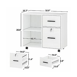 WAHEY File Cabinet, 2 Drawer Mobile Lateral Filing Cabinet with Open Storage Shelf, OLFC002