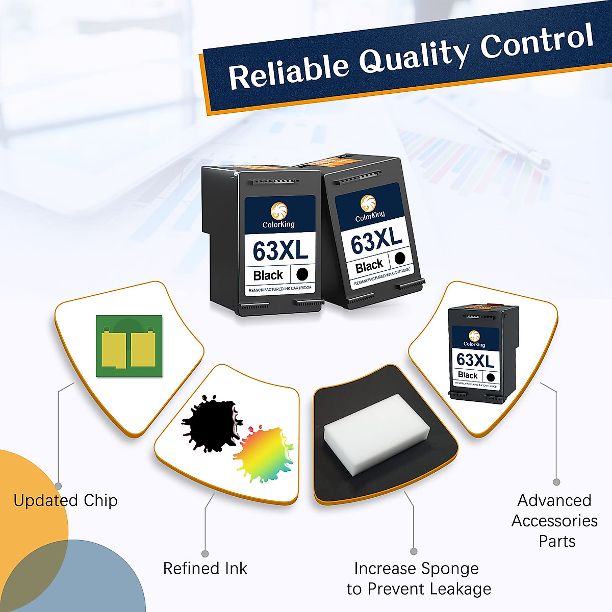 Colorking Remanufactured Replacement for HP 63XL Black Ink Cartridge 63 Ink Cartridges for HP Printers OfficeJet 3830 4650 4652 4655 5200 5255 5258 Envy 4520 4512 DeskJet 1112 2132 3630 (2 Black)