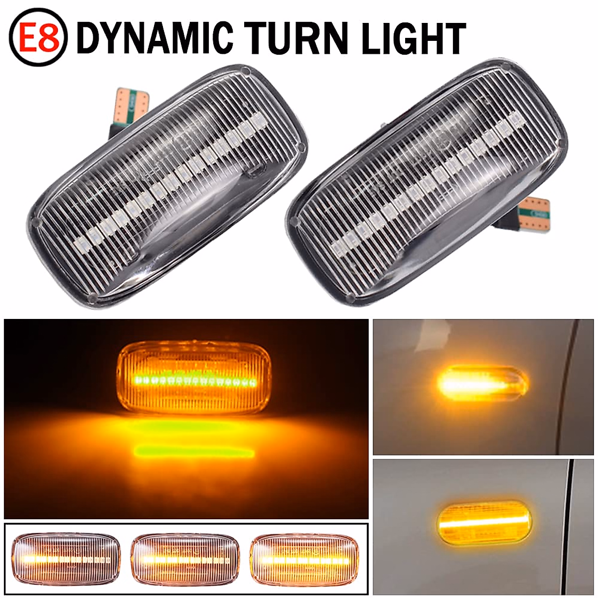Hacreyatu For-Nissan Skyline R34 Almera N15 N16 Pulsar Maxima QX Sunny G10 Primera P11 P12 Car Led Dynamic Side Marker Turn Signal LightLed (Clear)