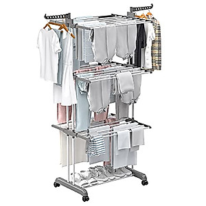 Winyousk [2023 Quality Upgrade Clothes Drying Rack, Movable 4-Tier Laundry Rack, Drying Rack Clothing with Casters Drying Clothes for Indoor/Outdoor, 67''H x 19''W x 30''L
