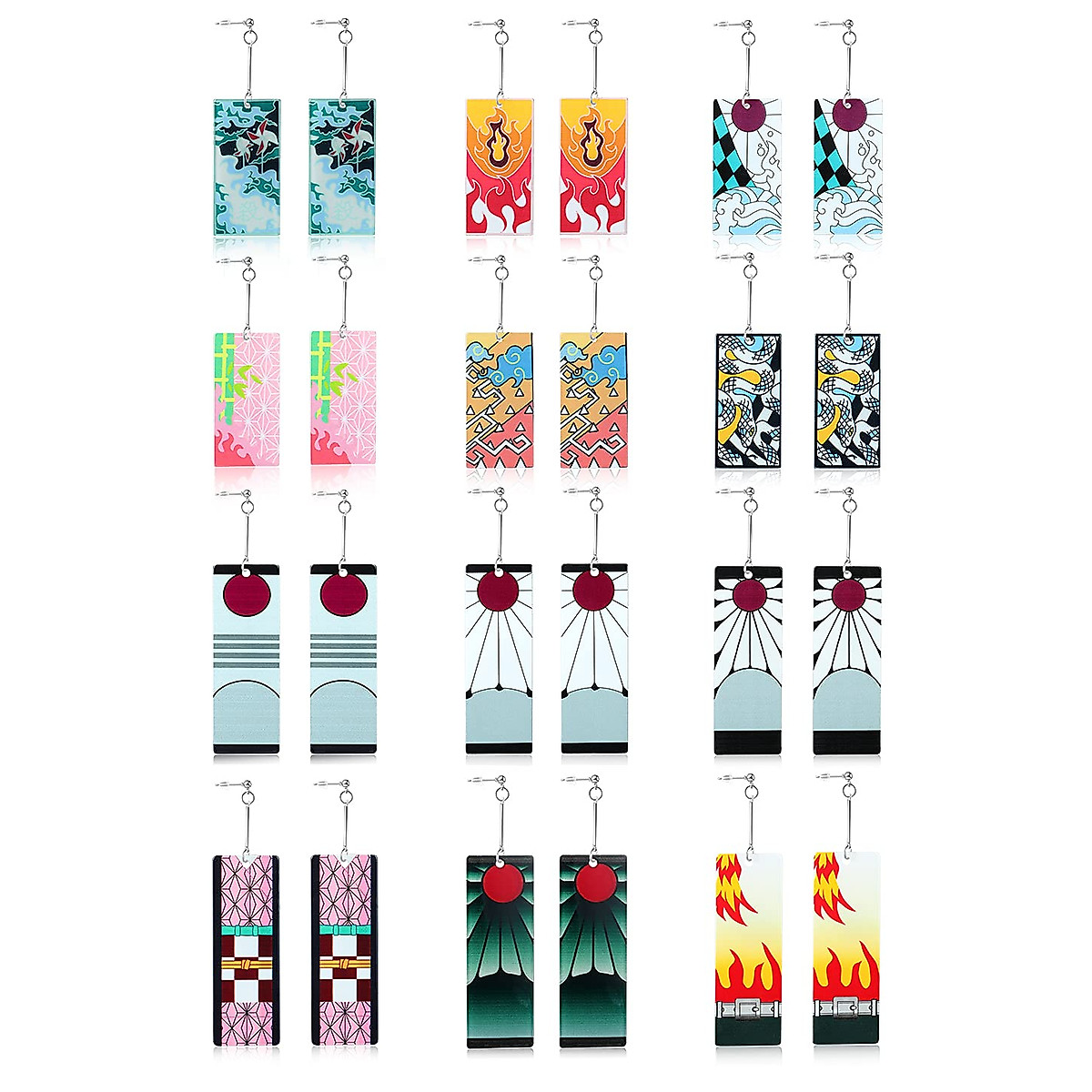 KAERUN 12 Pairs Women's Tanjiro Earrings Anime Demon Slayer Earrings Cosplay Fashion Double-sided Acrylic Alloy Resin Earrings