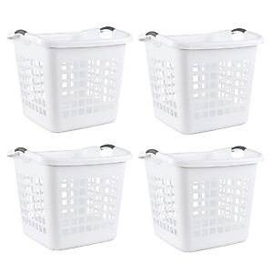Anbers 4-Pack Large Plastic Laundry Hamper Basket, White Clothes Hamper