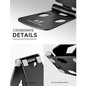 Tobeoneer Mini Phone Stand Adjustable Cell Phone Stand for Desk Compatible with iPhone 15 14 13 12 Mini 11 XR XS X 8 7 6 Plus, Samsung, Huawei. Perfect for Office & Home Desk Decor. (Black)
