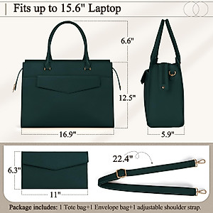 NEWHEY Women's Dark Green Leather Tote and Envelope Bag Set, 16.9in x 5.9in x 12.5in, 2-in-1 Design, Magnetic Closure, Adjustable Shoulder Strap