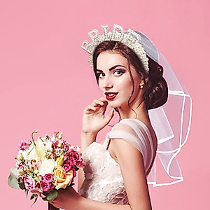 JUSTOTRY Bride Headband for Bachelorette - Bachelorette Outfit for Bride To Be Pearl Hairband Veil for Bridal Shower Gift (pearl)