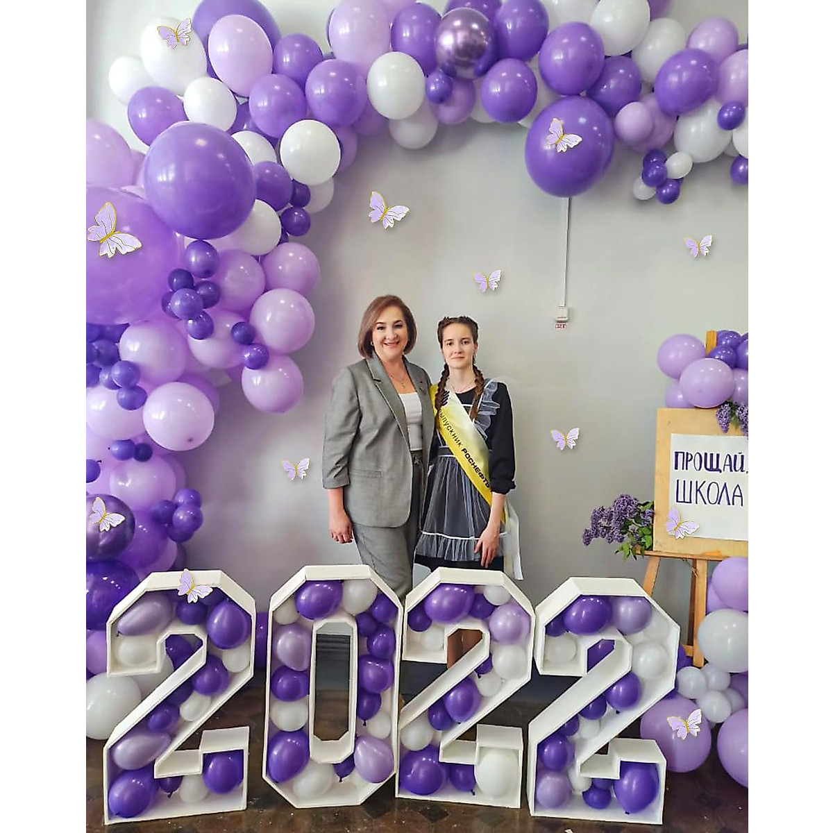 Purple Balloon Garland Kit, FEBALHS Purple Gold and White Balloons with Butterflies Stickers Dark Purple Light Purple Balloons for Birthday Party Baby Showers Sweet 16 Celebrations (Purple)