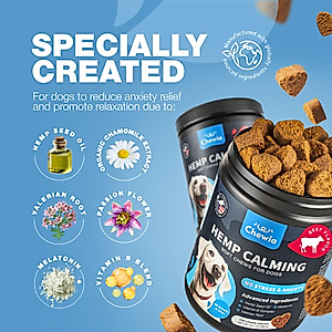 Hemp Calming Chews for Dogs - Dog Calming Treats - Anxiety Relief for Dogs with L-Theanine, Chamomile Extract, Valerian Root - Dog Anxiety Relief for Travel, Vet Visits, Thunderstorms, Nail Trimming