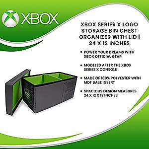 Ukonic Xbox Series X Logo Collapsible Storage Bin Chest with Lid | Fabric Basket Container with Handles, Cubby Cube Closet Organizer | Video Game Gifts And Collectibles | 24 x 12 Inches