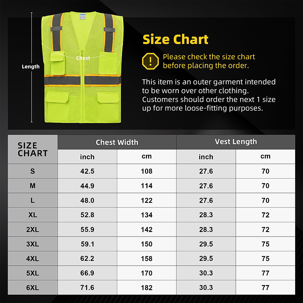 SHORFUNE High Visibility Mesh Safety Vest with 10 Pockets, Mic Tabs, Zipper and Reflective Strips, Reflective Construction Vest for Men and Women, ANSI/ISEA Standards, Yellow, L