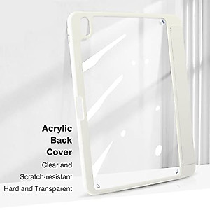 iPad Air 5/4 Case, iPad Air 5th/4th Gen Case for 10.9 Inch 2022/2020 Model, Auto Wake/Sleep Cover, Protective Cover with Pencil Holder, Clear Transparent Back Shell, Smart Trifold Stand (White)