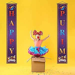 Happy Purim Porch Banner Jewish Carnival Hamantaschen Gragger Festival Holiday Front Door Sign Wall Hanging Party Decoration
