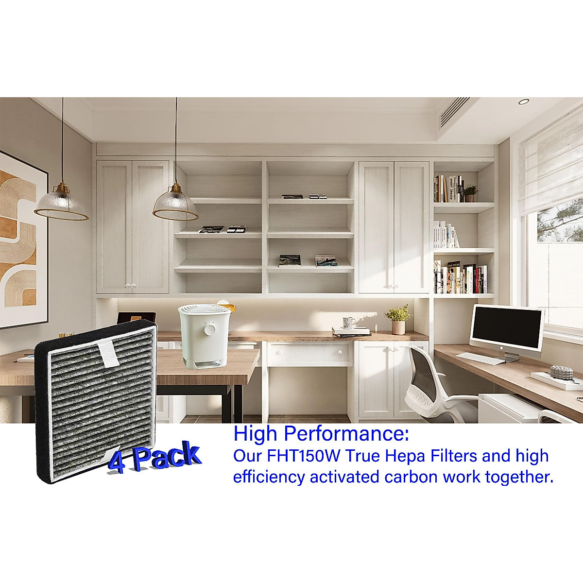 FHT150W Replacement Filter For Febreze OdorGrab Air Cleaner Purifier, 4 Pack H13 True Hepa with High-efficiency Activated Carbon