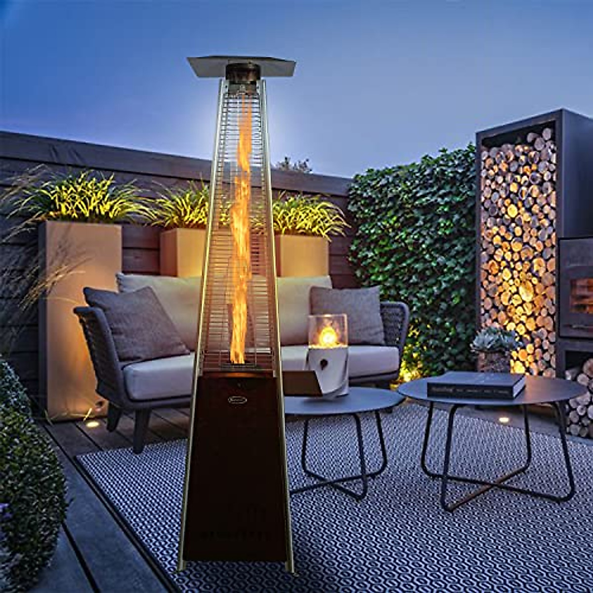 FOOWIN Pyramid Patio Propane Heater, 2 in 1 Patio Propane Heater with Detachable table, 48,000 Btu Patio Outdoor Heater Gift Waterproof Cover ,Quartz Glass Tube Propane Heater (Hammered Bronze)