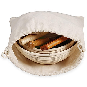 Round Bread Proofing Basket Set of 2, 8" and 9" Natural Rattan Banneton Round Sourdough Baking Bowls with Multi Baking Tools for Professional and Home Bakers