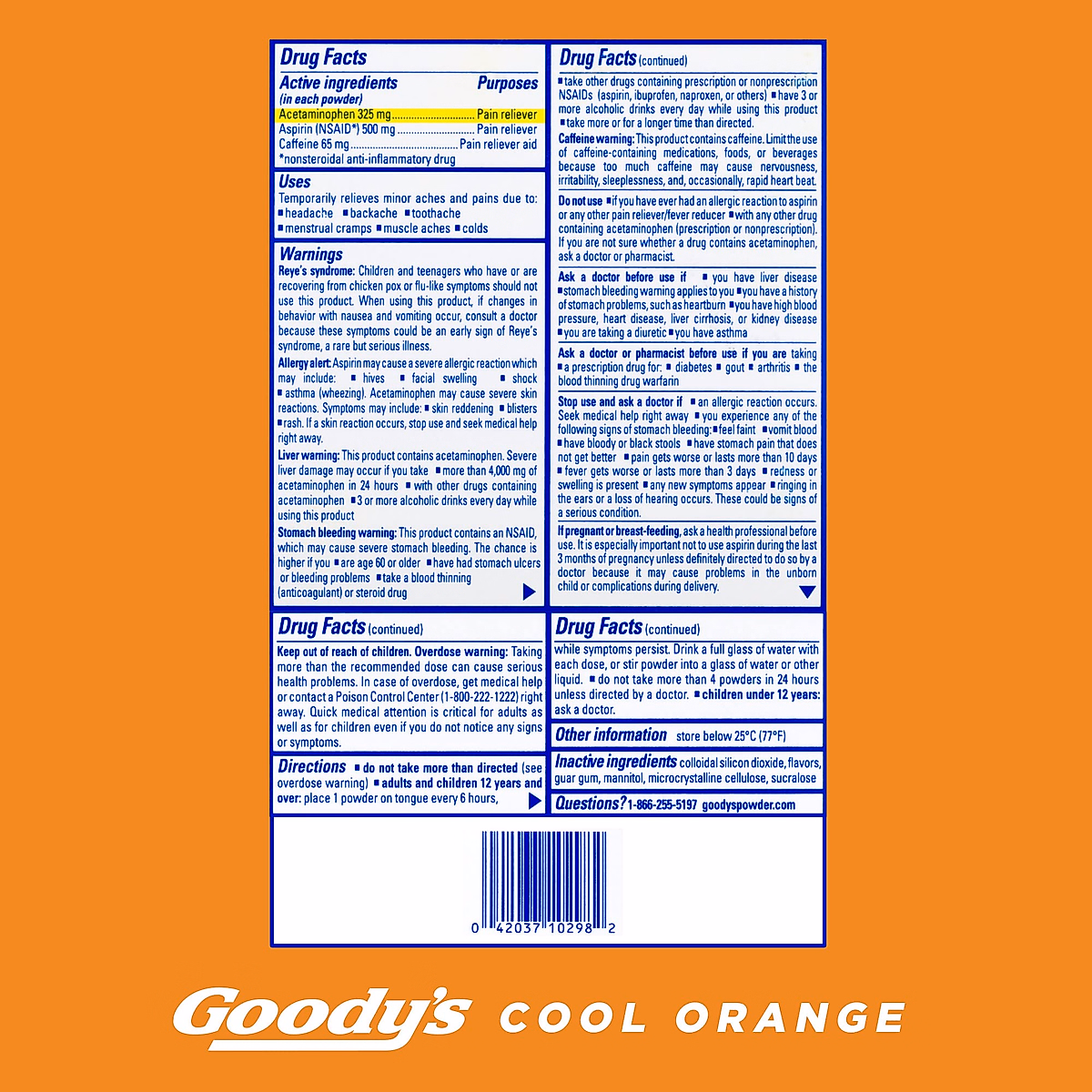 Goody's Pain Relief Powders, Extra Strength Headache Powder Cool Orange, 24 ct (Pack of 1)