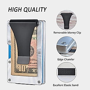 Metal Wallets for Men with Money Clip - Slim Minimalist Aluminum Wallet Credit Card Holder RFID Blocking(Cd Raised Grain, Silver)