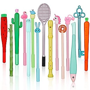 Chuangdi 15 Pieces Cute Cartoon Black Gel Ink Pens Assorted Style Unicorn Cactus Novelty Ink Writing Pens Kawaii Fun Pens for Student Kids Home Office Stationery Present School Award, 0.5 mm,15 Styles