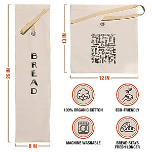 Bread Bags for Homemade Bread, Bread Bags, Bread Bags for Homemade Bread Gift Giving, Bread Keeper, Organic Cotton, Pack of 4 (Baguette and loaf)