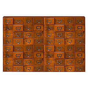 64-Drawer Wooden Storage Box (39.2”x3.9”x27.56”) Traditional Apothecary Cabinet in Walnut Wood - 64-Slot Wooden Desk Drawer Unit w/Label Holders & Handles - Multi Level Countertop Drawer Organizer