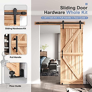 EaseLife 5 FT Sliding Barn Door Track and Handle Hardware Kit,Heavy Duty,Straight Pulley,Slide Smoothly Quietly,Easy Install (5FT Track Kit for 24"~30" Wide Single Door)