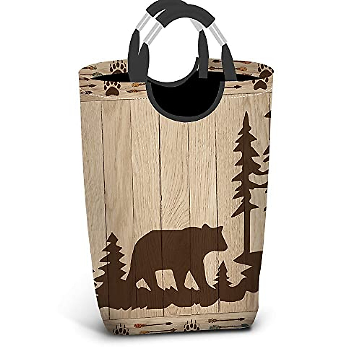 Wondertify Bear Laundry Hamper Bear Footprint Jungle Wooden Board Authentic Weapon Clothes Basket With Easy Carry Handles For Clothes Organizer Toys Storage Brown