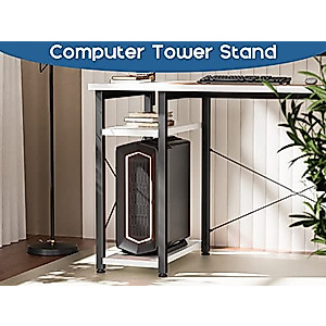 ODK L Shaped Computer Desk, 61" Reversible L Shaped Desk, Corner Computer Desk with Storage Shelves & Monitor Stand, Home Office Desk, Gaming Desk, Corner Desk, Writing Desk, White