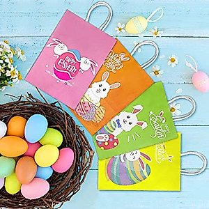 16Pcs Easter Gift Bags Bunny Paper Treat Bags with Handle Easter Egg Hunts Party Favors Cookie Candy Gift Wrapping, 4 Styles Easter Basket