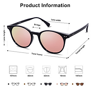 SOJOS Small Round Classic Polarized Sunglasses for Women Men Vintage Style UV400 Lens SJ2113, Black/Rose Gold