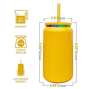 Glass Cups with Lids and Straws, 16 oz Stainless Steel Cups, Insulated Skinny Tumbler, Powder Coated Travel Mugs for Laser Engrave, Iced Coffee Cup for Smoothie Water DIY Gift (Orange,1 pack)