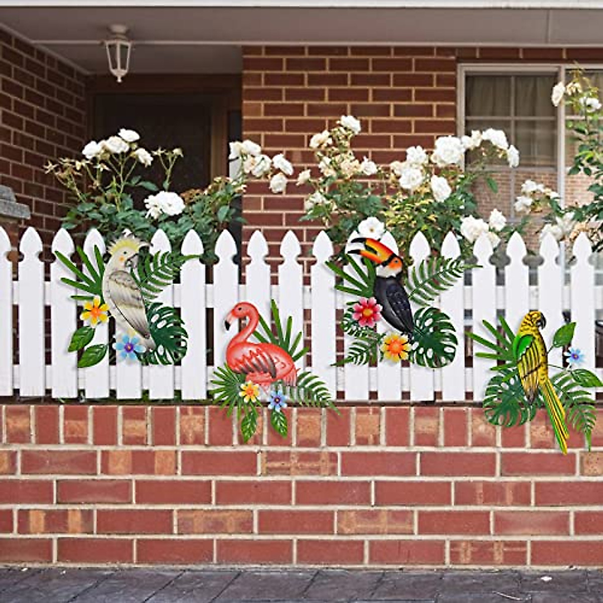 huangpai 4 Pack Flamingo Wall Decor Metal Parrot Art Bird Indoor Outdoor Waterproof Garden Decoration Covered Areas For Home Patio Yard