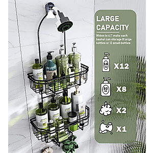 WXCGX Hanging Shower Caddy Over Shower Head Organizer: Stainless Rustproof Bathroom Shower Storage Rack Basket with Soap Holder, Hooks - Large Capacity Shower Shelf for Shampoo, Conditioner, Body Wash