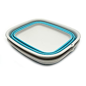 SAMMART Set of 2 Collapsible Tub - 9.45L (2.49 Gallon) - Foldable Dish Tub - Portable Washing Basin - Space Saving Plastic Washtub (2, Bright Blue)