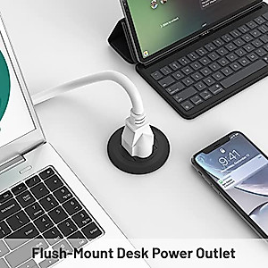 Mini Desktop Power Hub Grommet Socket, Flush-Mount Desk Outlet Build-in 1 US Standard Outlet with 6.56 FT Extension Power Cord, Recessed Power Strip Socket for Desk Nightstand Cabinet Counter