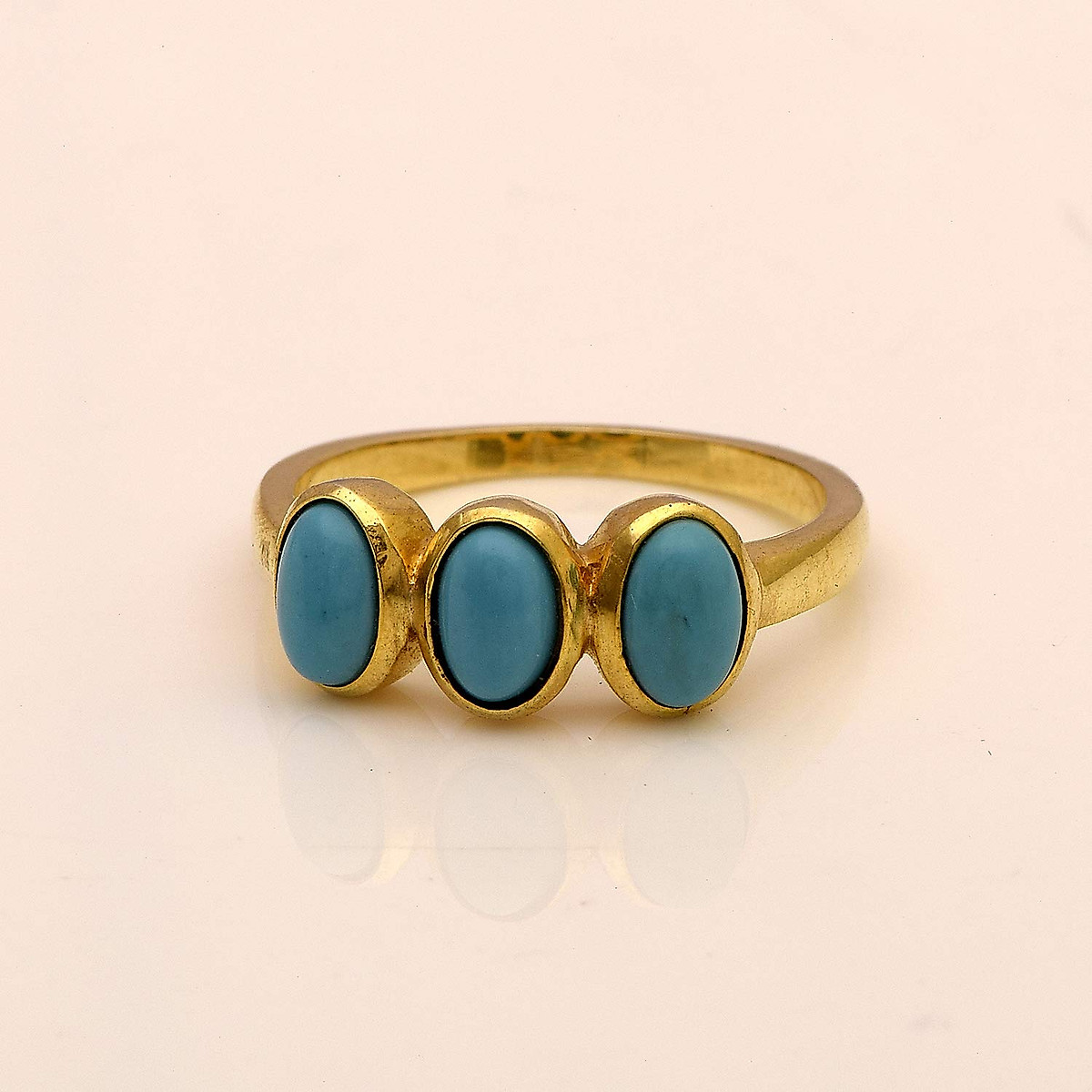 Trio Stone Oval Cab Turquoise Gemstone 14 kt Gold Plated Sterling Sold Silver Vintage Ring December Birthstone Ring (12)