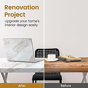 rabbitgoo Marble Contact Paper for Countertops, Self Adhesive Peel and Stick Wallpaper, Removable Counter Top Contact Paper for Old Furniture, Gold/White Matte Granite, 17.5" x 78.7"