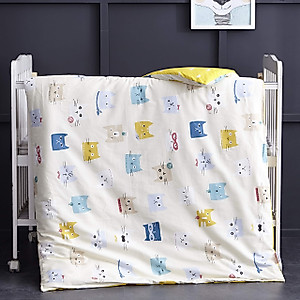 MEJU Cat Kitty 100% Cotton Duvet Cover 43" X 59" + Pillowcase 13" X19" Bedding Set with Zipper Closure for Baby Toddler Boys Girls Crib Bed Decoration Gift