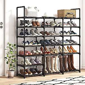 7 Tiers Large Shoe Rack, 38-42 Pairs Large Metal Boot Shelf 3 Rows Shoe Organizer Stackable Shoe Storage Cabinet Top with Waterproof PP Plastic Sheet Space Saving for Entryway Room Organization