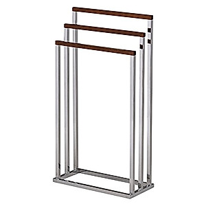 Kings Brand Furniture - Chrome Metal/Walnut Wood Freestanding Towel Rack Stand