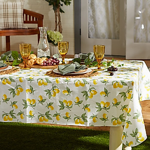DII Summer Lemon Vinyl Tabletop Collection Flannel Backed Tablecloth, Indoor/Outdoor, 70" Round